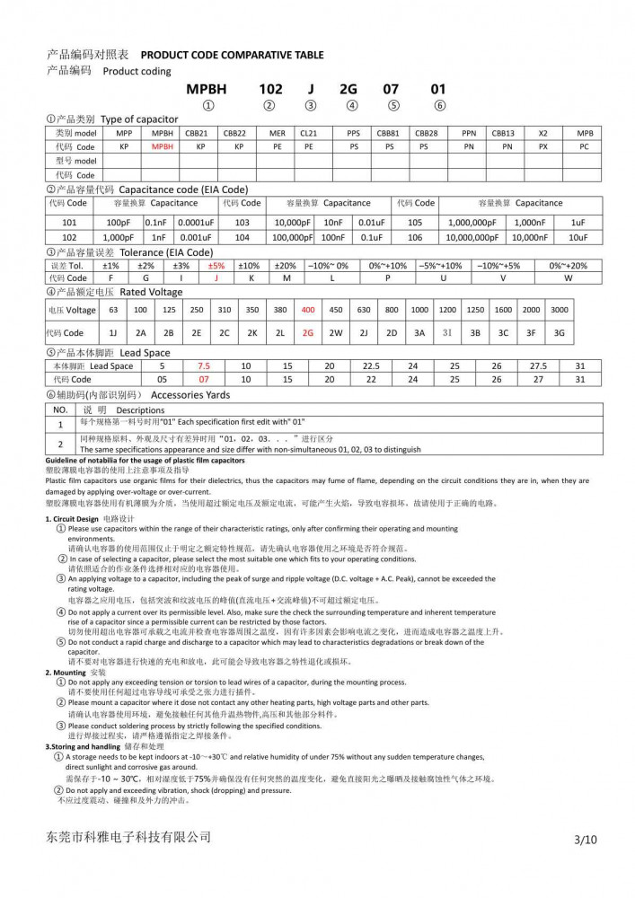 KYET MPBH102J2G0701 specification page 3