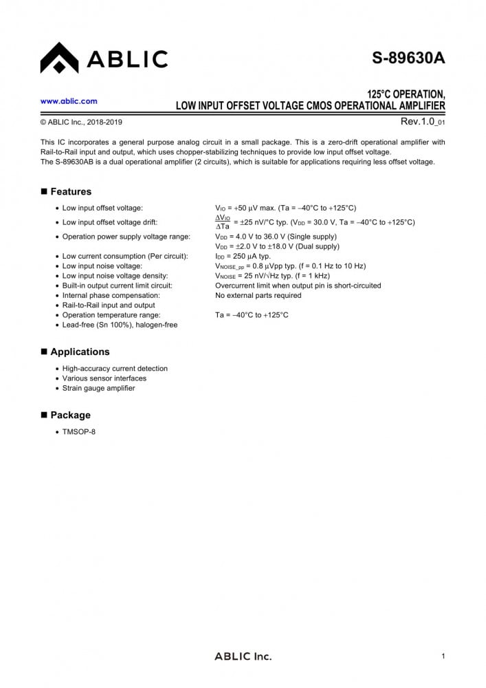 ABLIC S-89630AB datasheet page 1