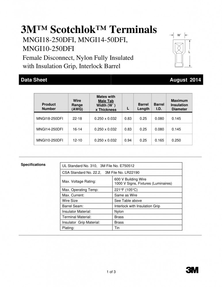 3M MNGI18-250DFIK technical document page 1