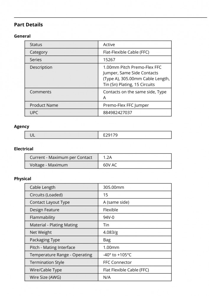 Molex 1.00 mm pitch FFC specification, page 2