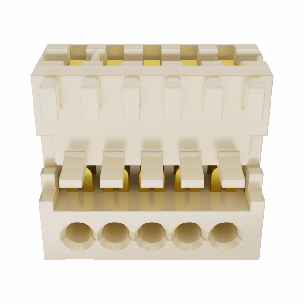 Appli-Mate RAST 2.5 Connector, 2.50mm Pitch, Female, 5 Circuits, No Position Keys Removed, Polarizing Rib Between 1/2, Locking Pips, 1 Slotted and 1 Open Endwall, Gold Plating for sale