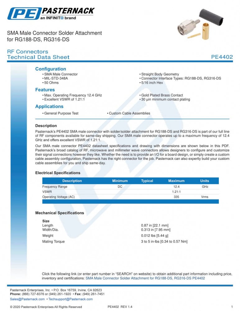 PE4402 datasheet page 1