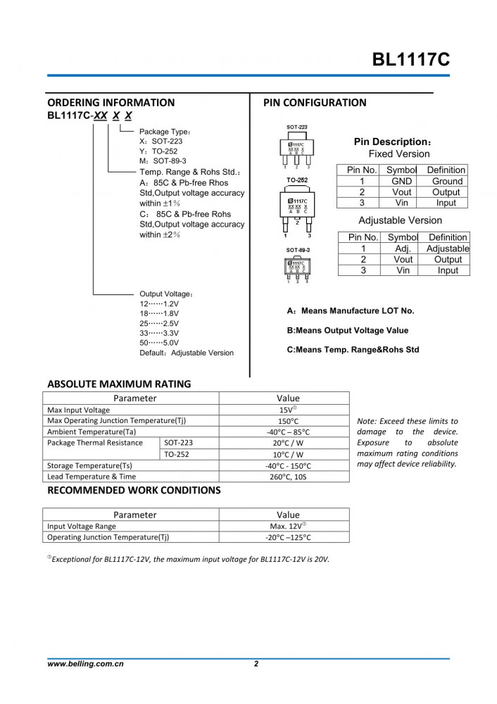 BL1117C datasheet page 2