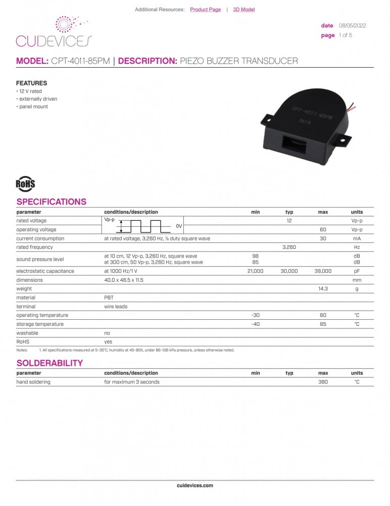 CPT-4011-85PM datasheet page 1