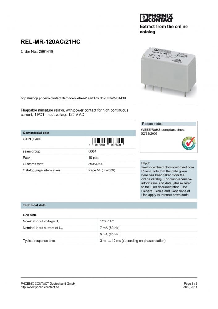 Phoenix Contact 2961419 technical document page 1