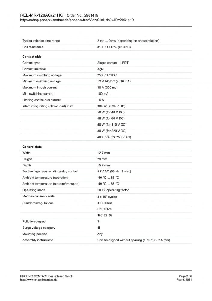 Phoenix Contact 2961419 technical document page 2