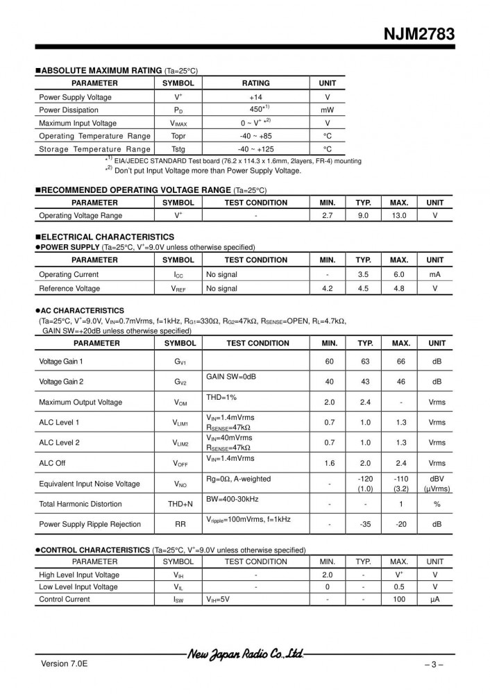 NJM2783V-TE1 datasheet page 3