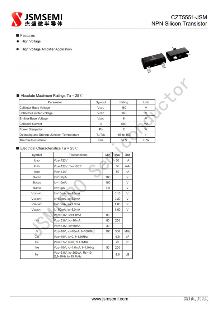 CZT5551-JSM datasheet page 1