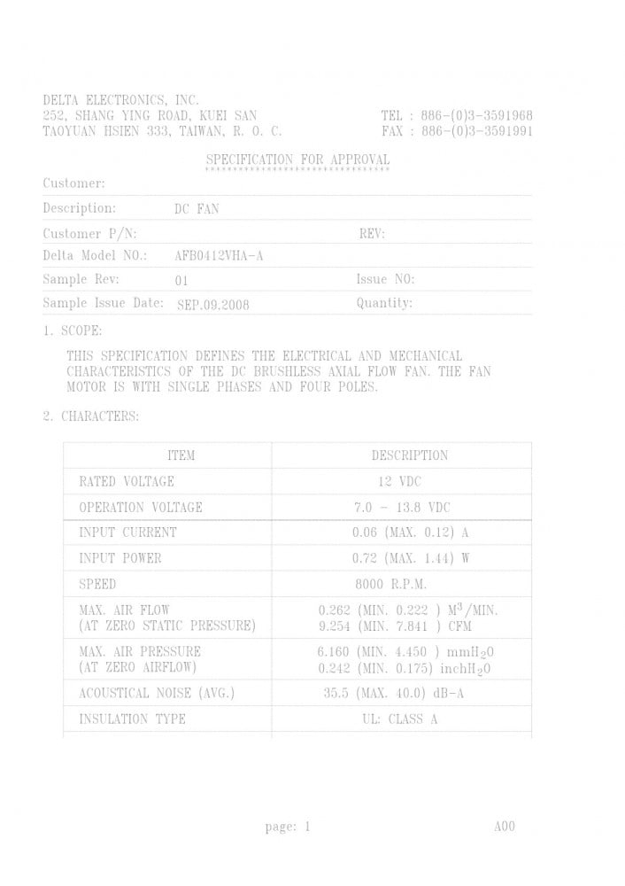 AFB0412VHA-A specification page 1