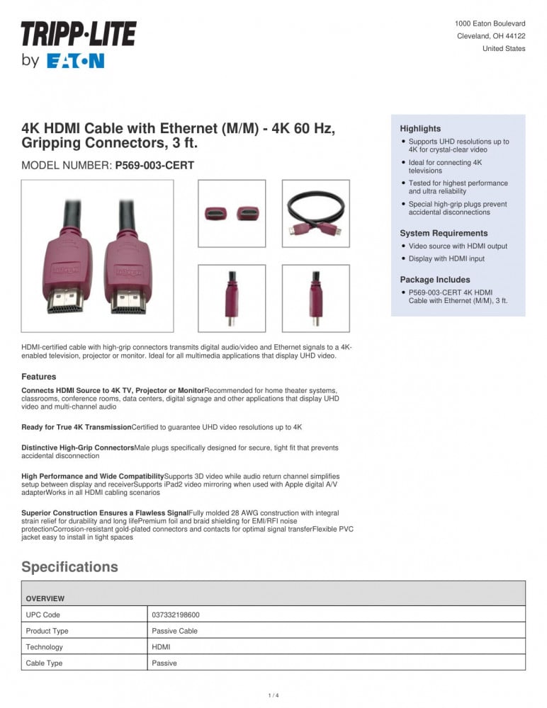 P569-003-CERT technical document page 1