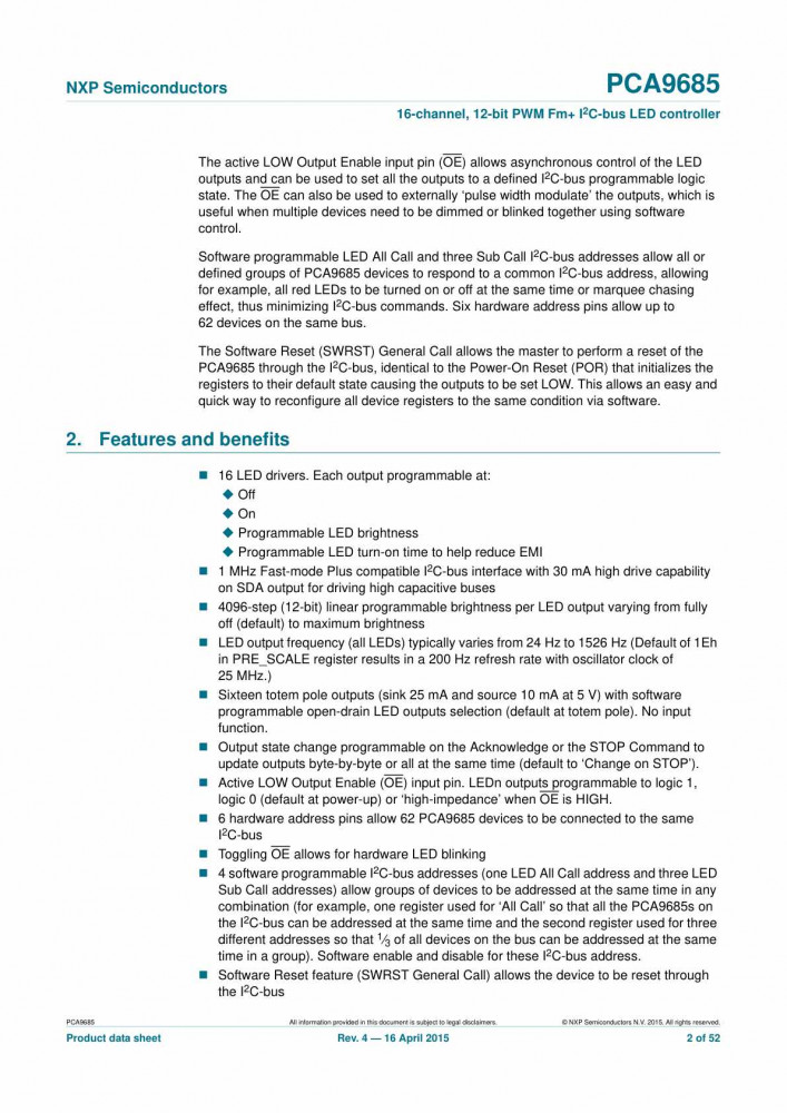PCA9685 document page 2