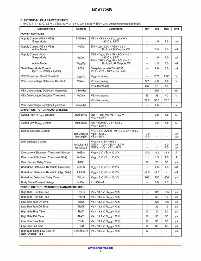 NCV7725B datasheet page 6