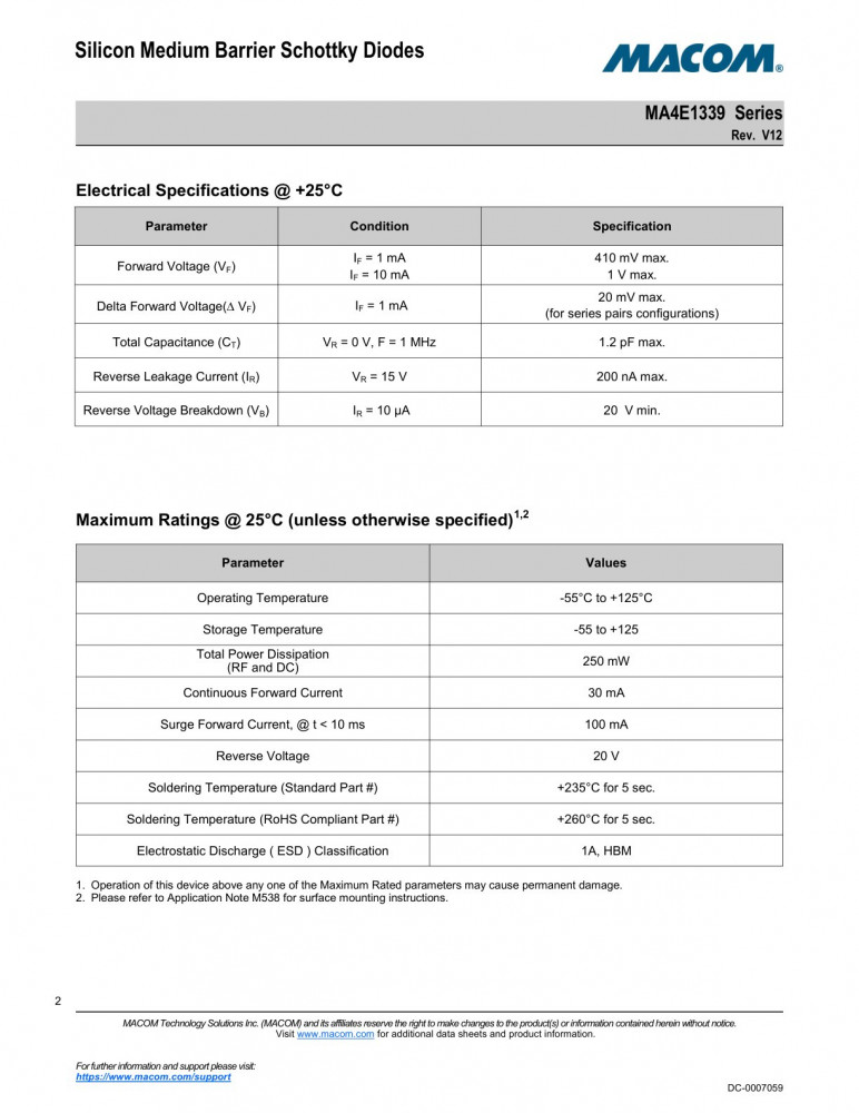 MA4E1339 datasheet page 2