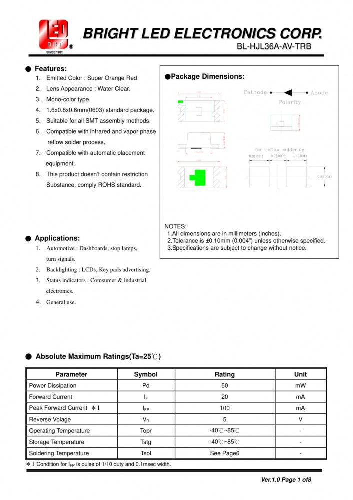 BL-HJL36P-TRB technical document page 1