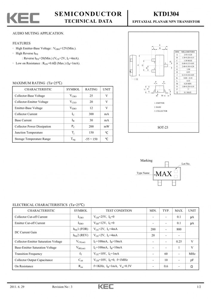 KTD1304-RTK/P datasheet page 1