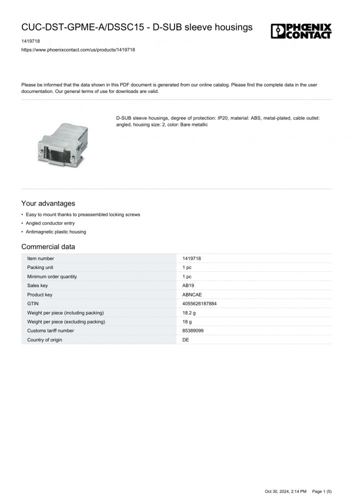 Phoenix Contact 1419718 technical document page 1