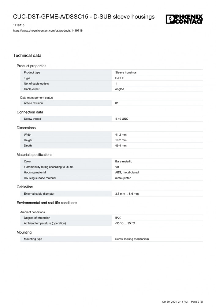 Phoenix Contact 1419718 technical document page 2