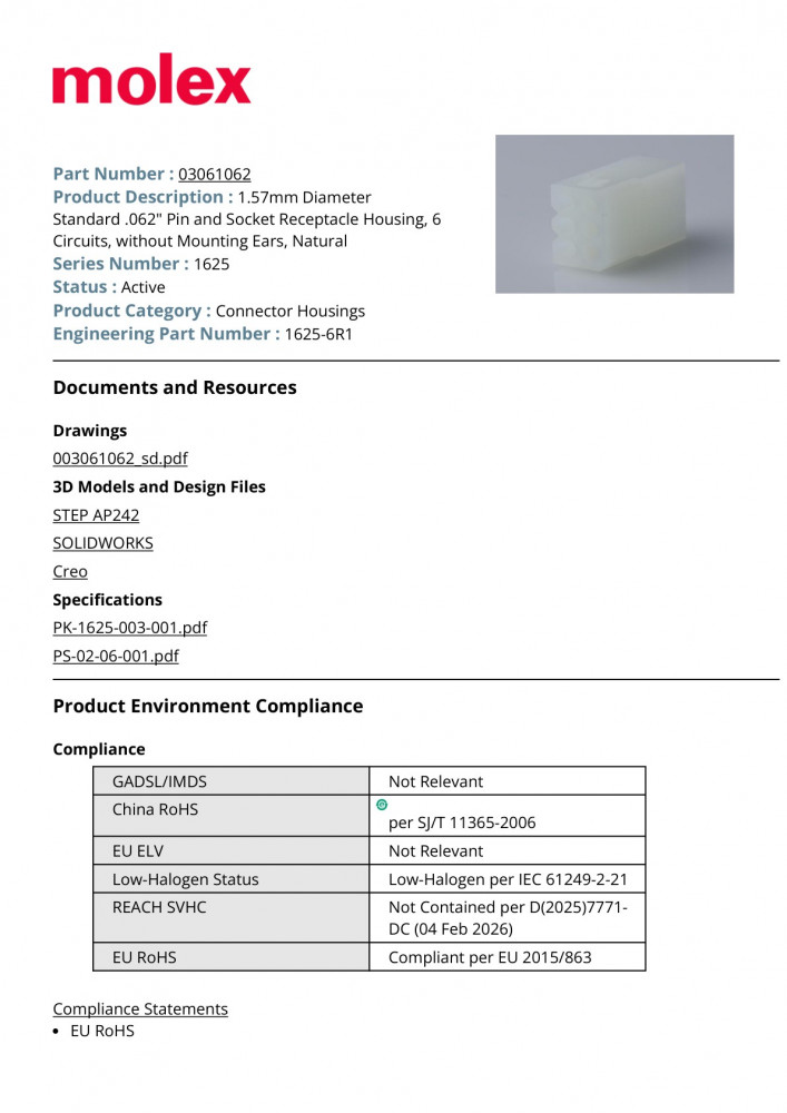 MOLEX product specification page 1