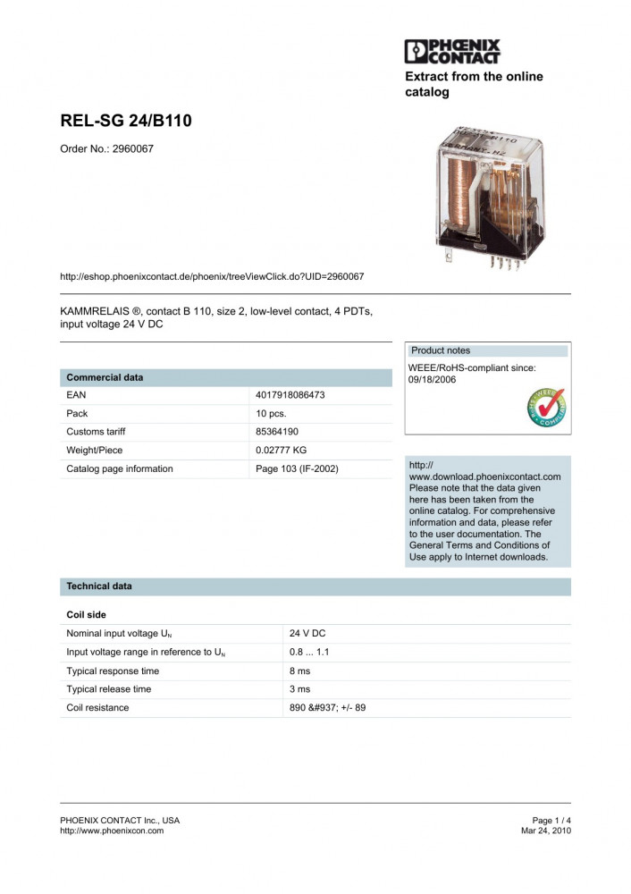 Phoenix Contact 2960067 technical document page 1