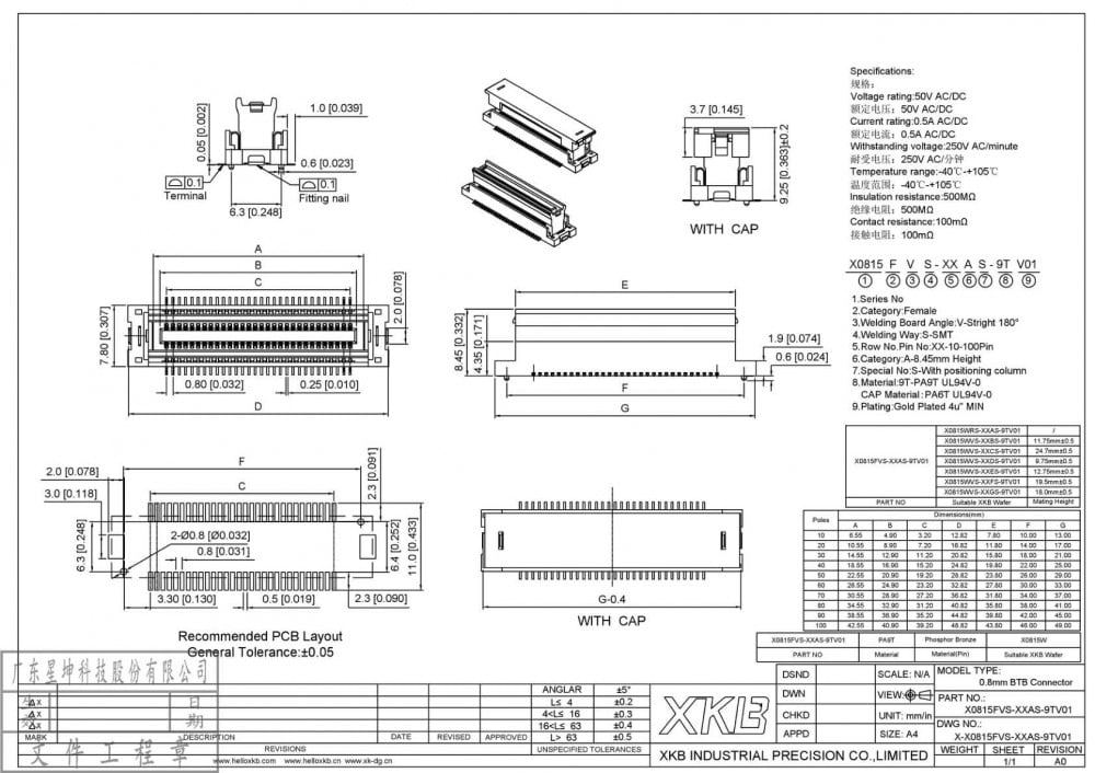 XKB X0815FVS-70AS-9TV01 technical document