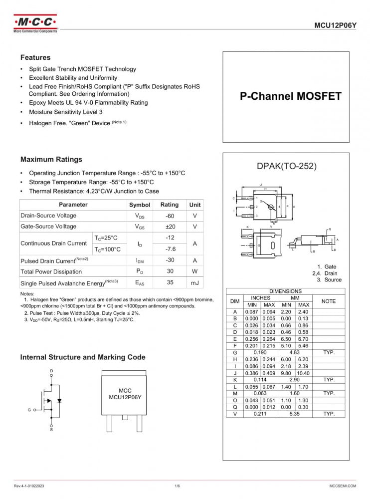 MCU12P06Y-TP datasheet page 1