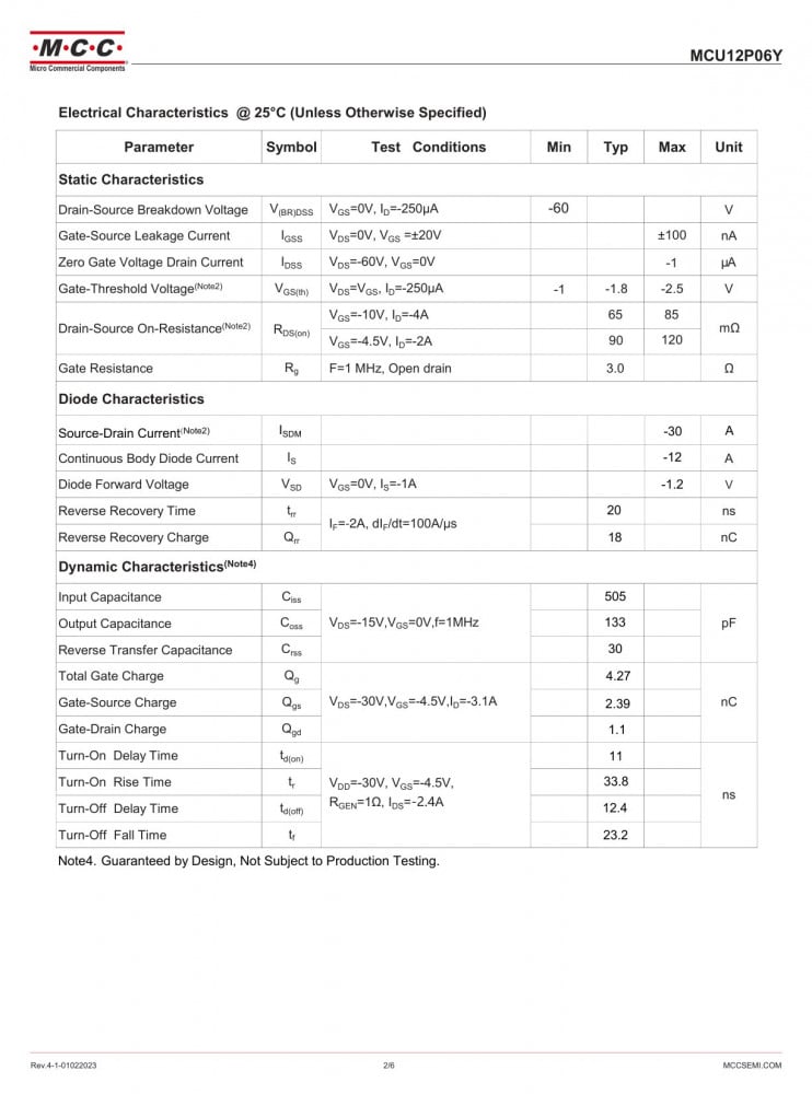 MCU12P06Y-TP datasheet page 2