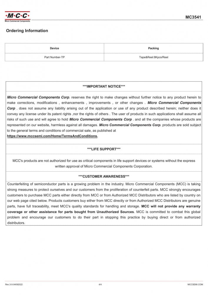 MC3541-TP datasheet page 4