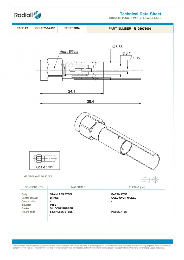 Radiall R125076001 SMA datasheet, page 1