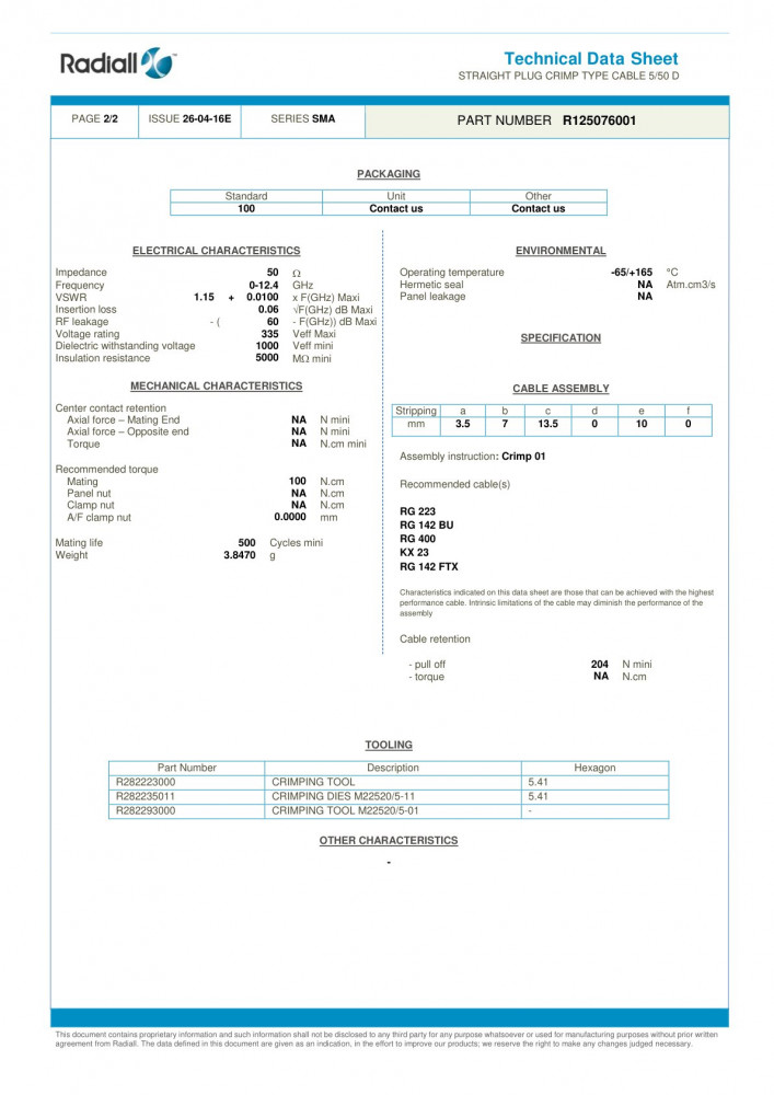 Radiall R125076001 SMA datasheet, page 2