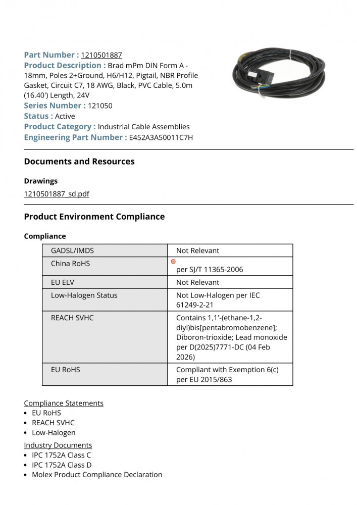 MOLEX 1210501887 product document image 1