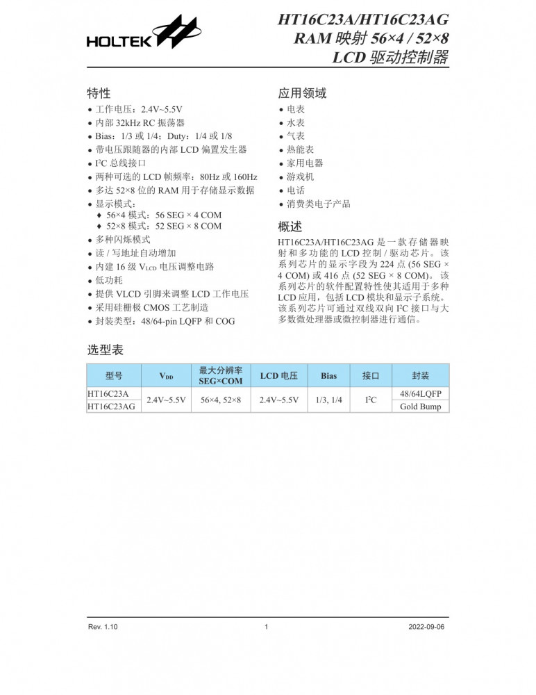 HT16C23A datasheet page 1