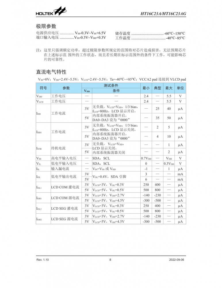 HT16C23A datasheet page 8