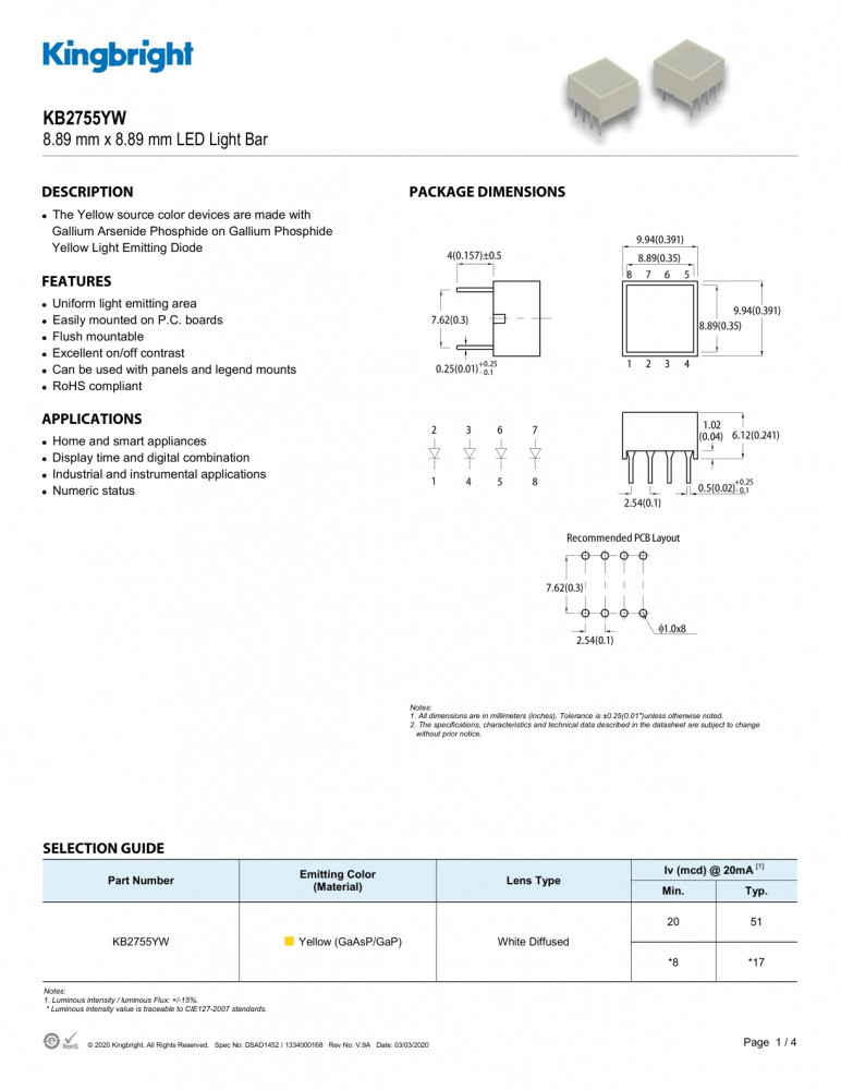 KB2755YW technical document page 1