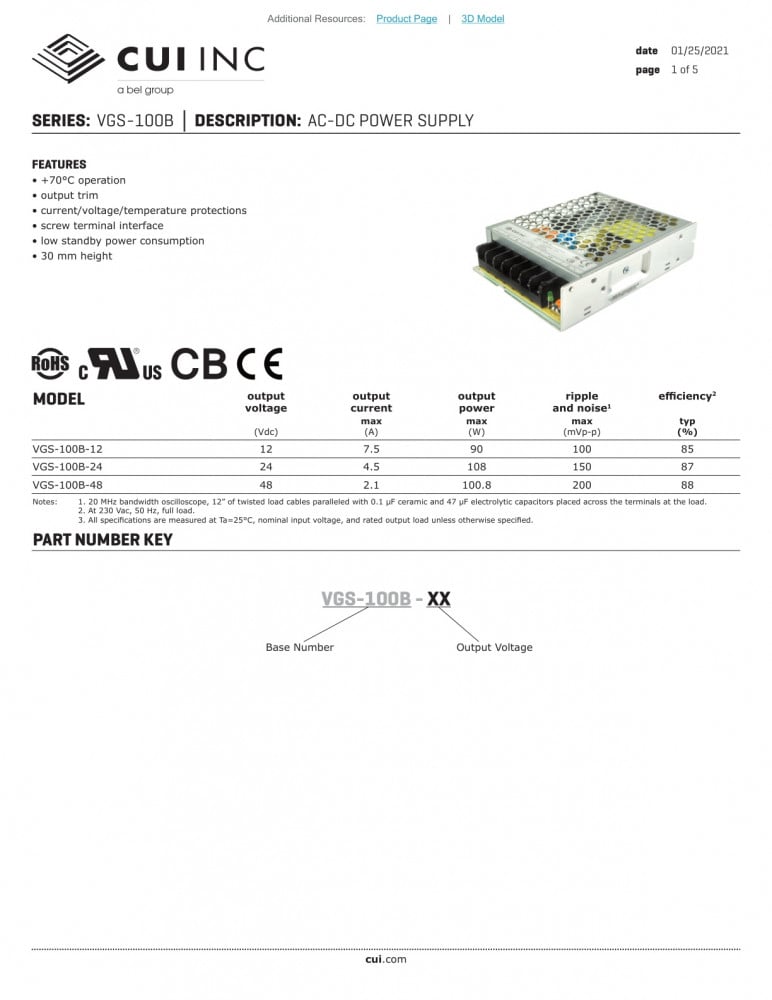 CUI VGS-100B-48 datasheet page 1