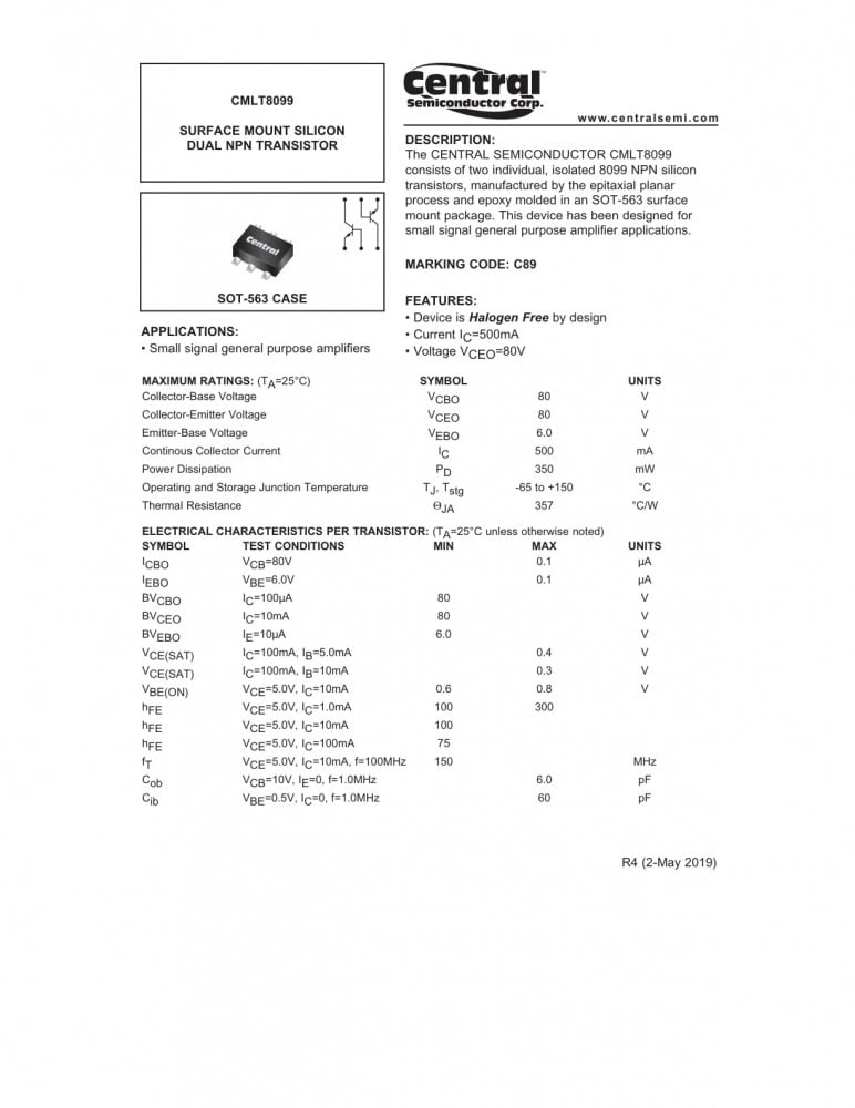 CMLT8099 datasheet page 1