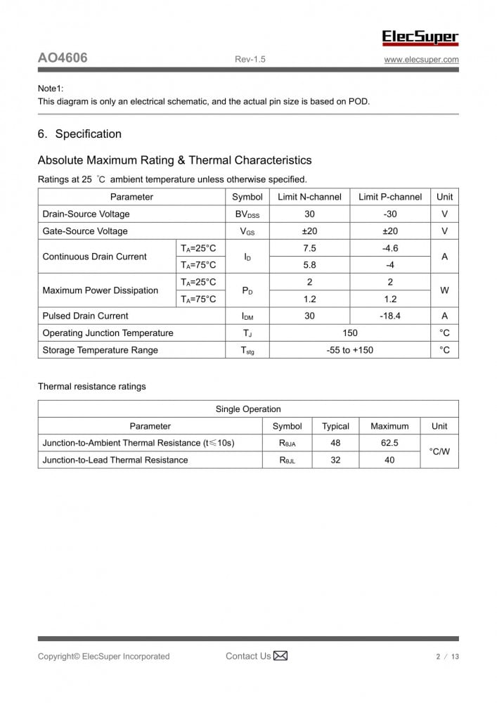 AO4606 datasheet page 2