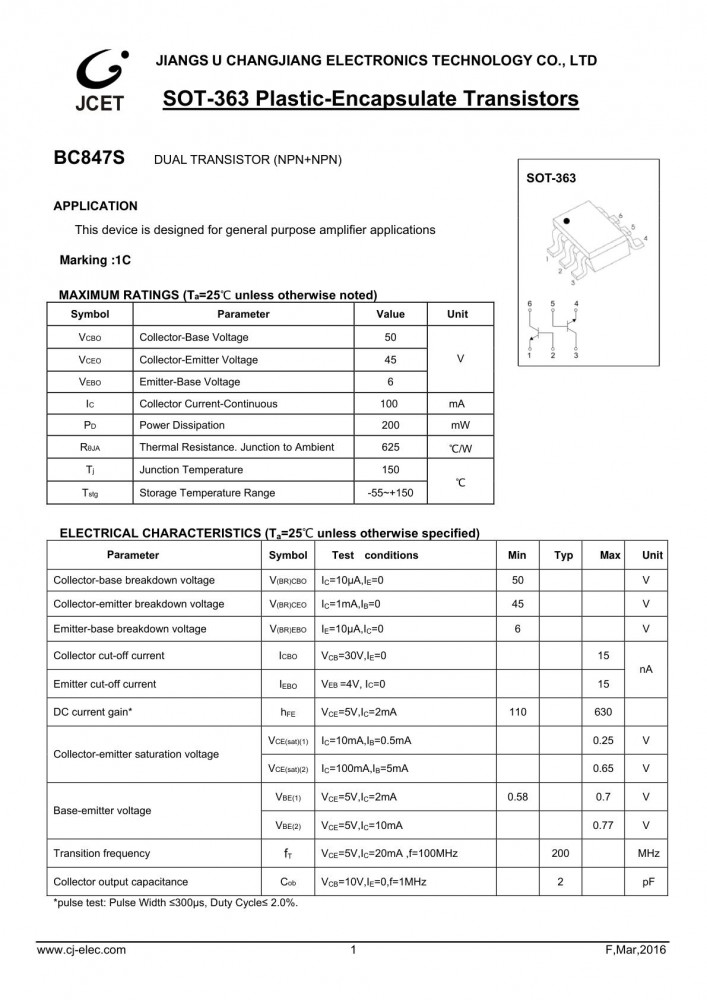 BC847S datasheet page 1
