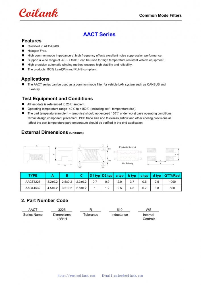 COILANK AACT series datasheet page 1