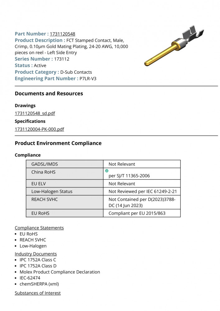 MOLEX 1731120548 technical document, page 1