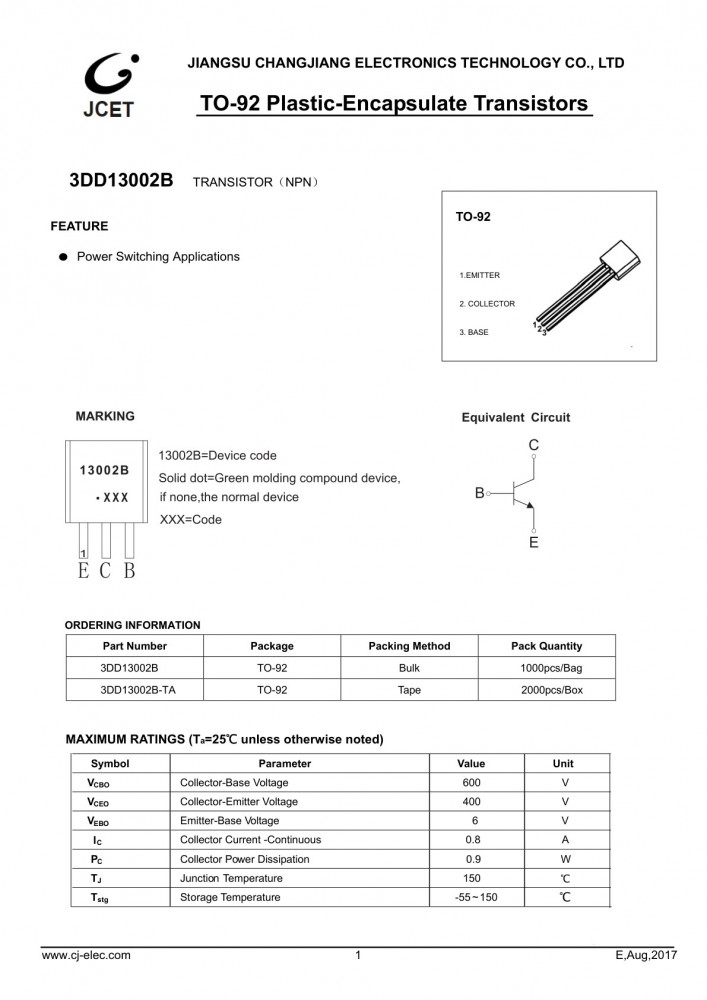 3DD13002B datasheet page 1