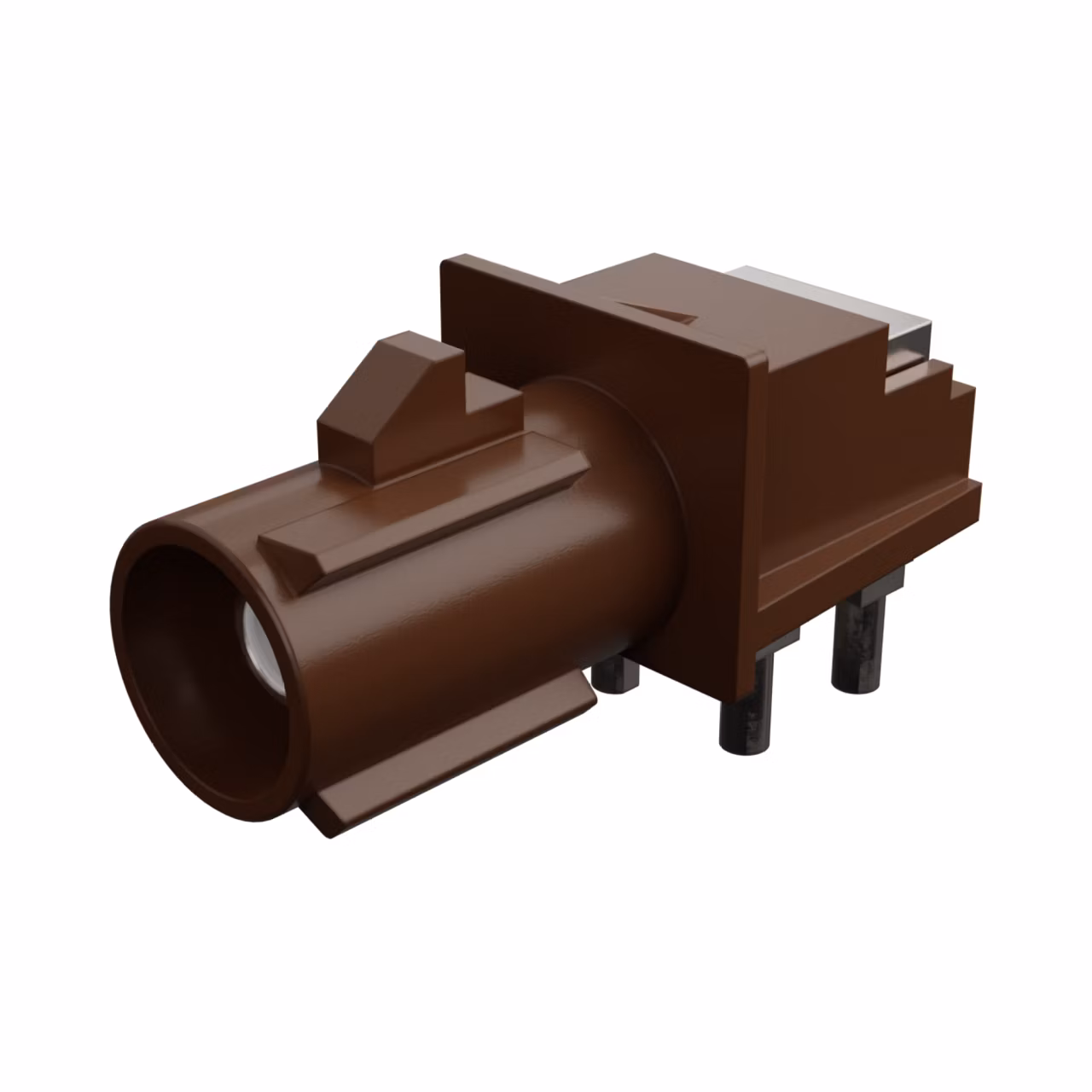 FAKRA Jack, Right-Angle, PCB Receptacle, Through Hole, Die Cast Body, Tin (Sn) Plated, Keying Code F, Brown, 50 Ohms for sale