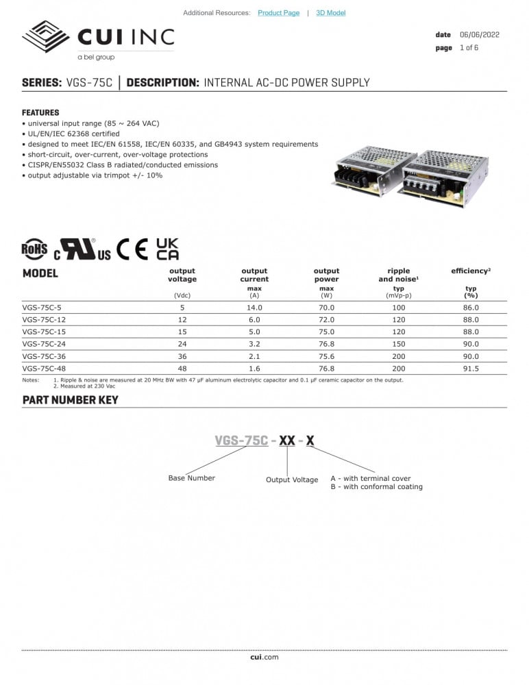 VGS-75C-5 datasheet page 1