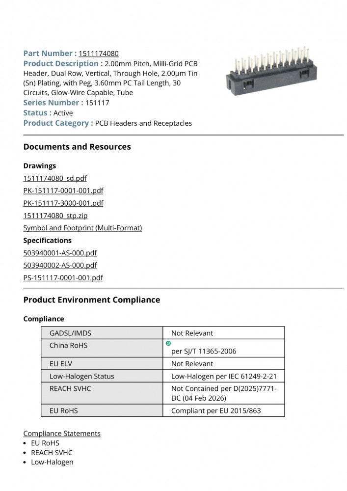 Molex product specification page 1