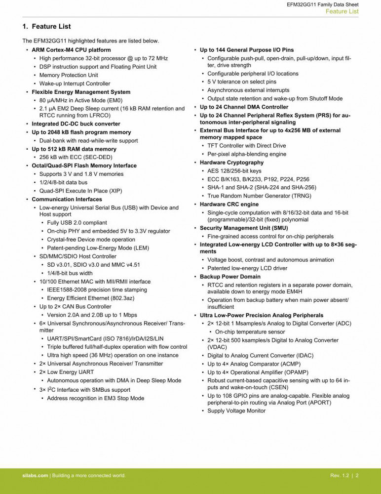 EFM32GG11 datasheet preview, page 2