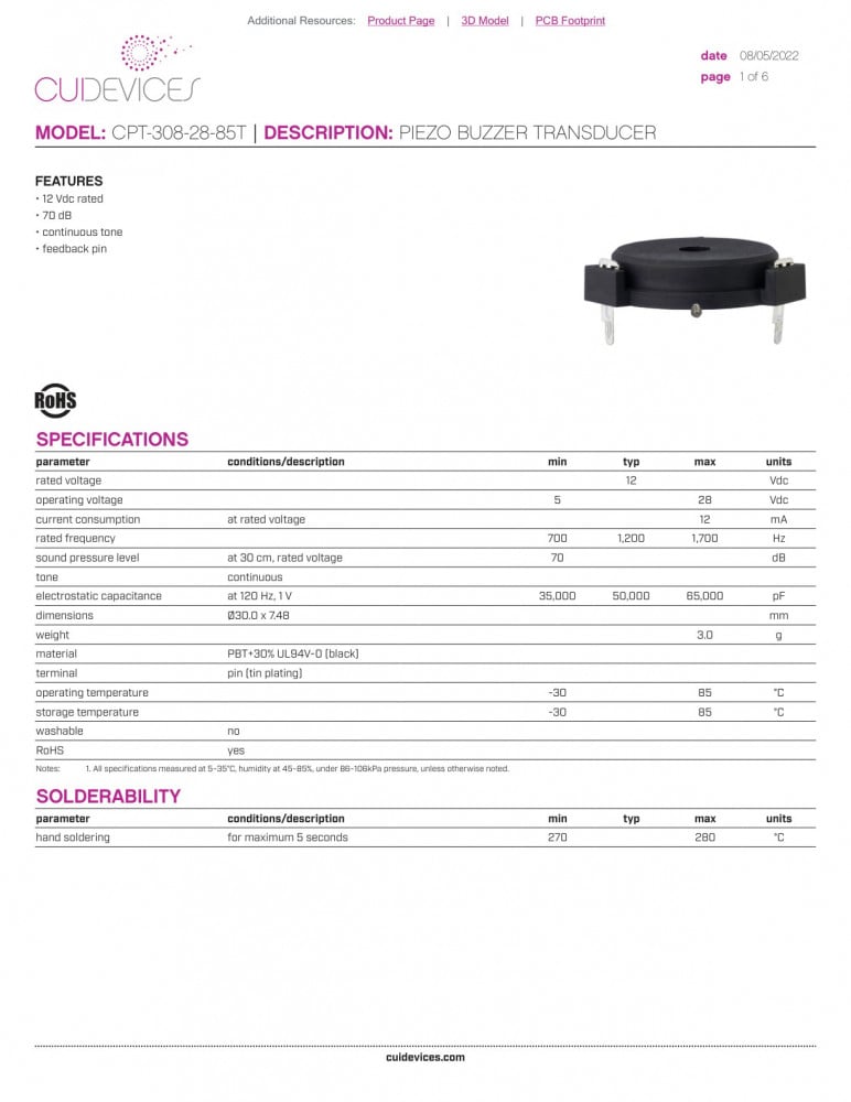 CPT-308-28-85T datasheet page 1