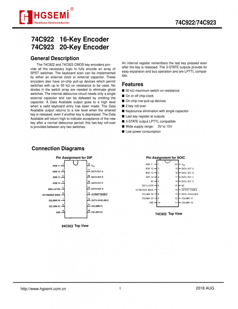 74C922 technical document page 1