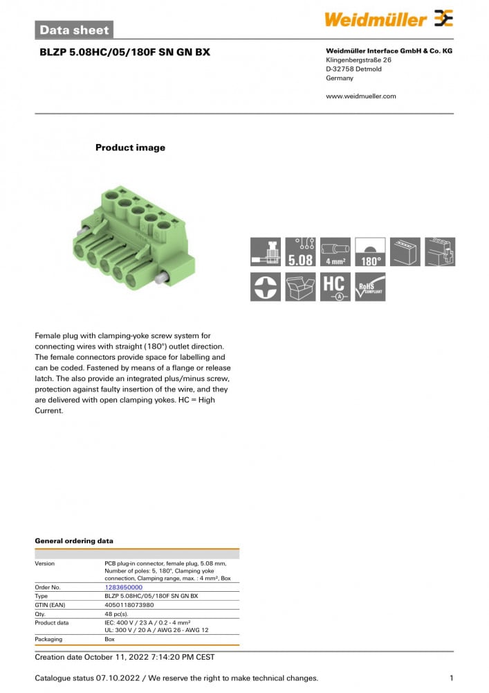 WEIDMULLER 1283650000 document page 1