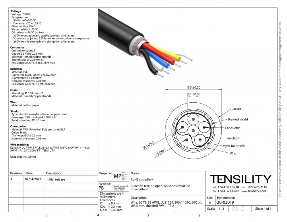 Tensility International 30-03019 cable drawing page