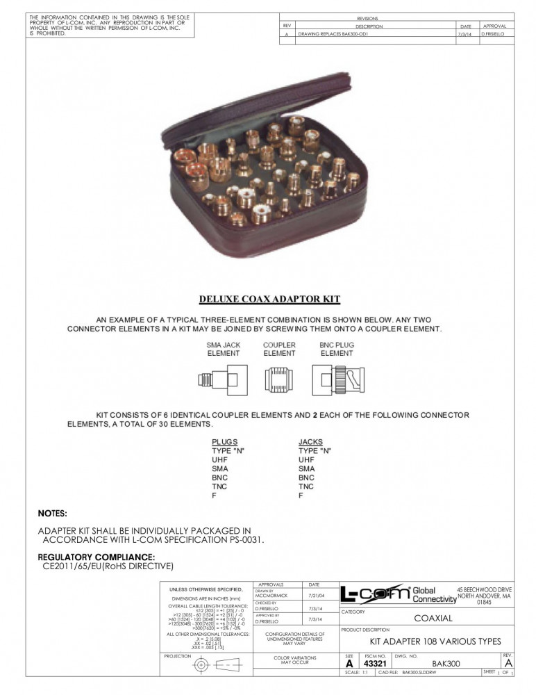 L-com BAK300 Deluxe Coax Adaptor Kit drawing