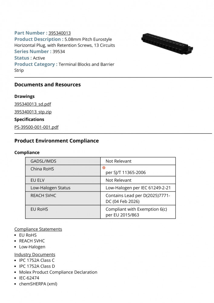ESE Eurostyle terminal blocks product specification, page image 1